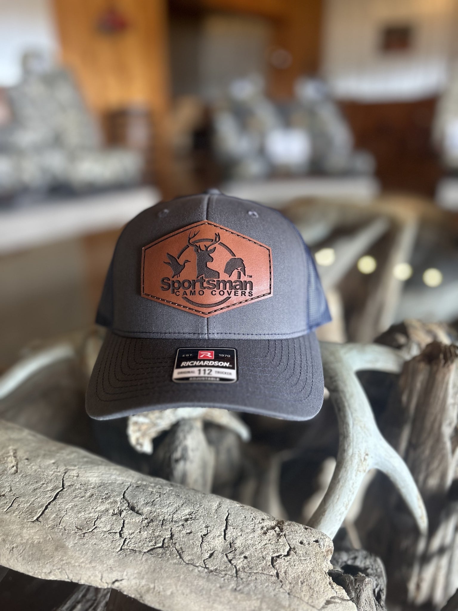 Gray & Navy Blue Leather Patch Hat – Sportsman Camo Covers